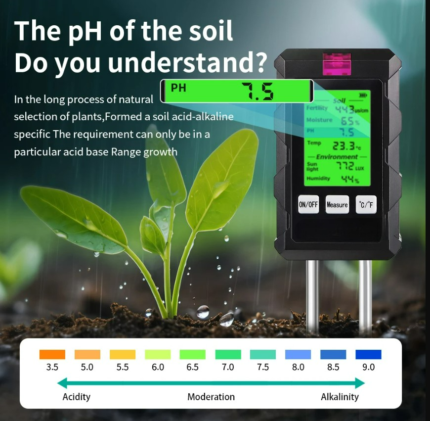 Multifunctional 6-in-1 Digital Soil Tester – PH, Moisture, Fertility ...